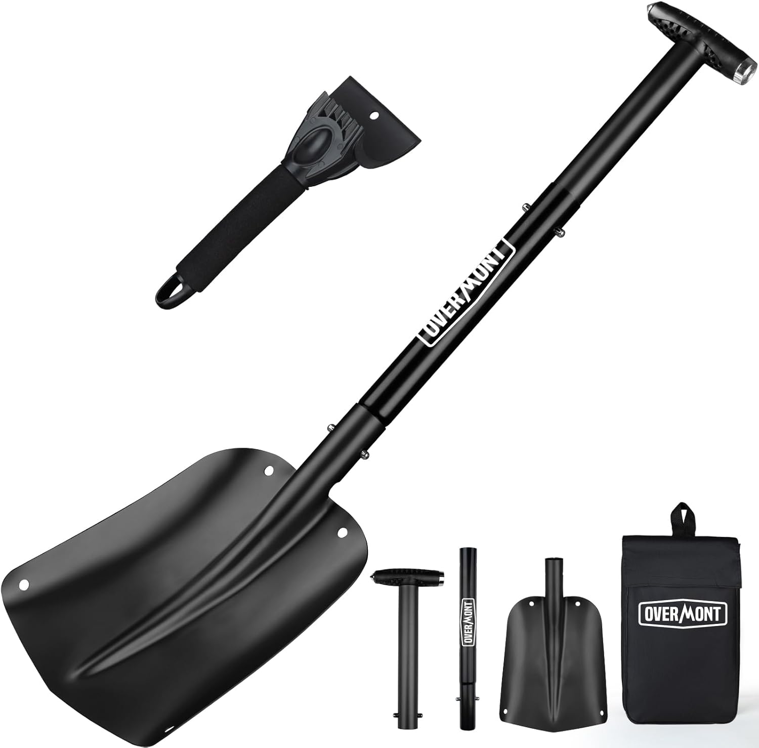 Overmont Folding Aluminum Snow Shovel with ice Scraper - 26”-32 ...
