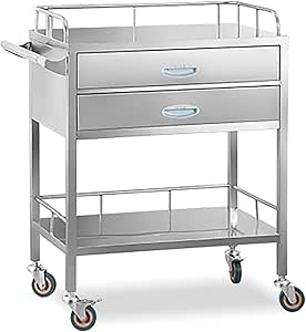 Amazon.com: Medical Cart, 2-Layer Stainless Steel Cart with One Drawers ...
