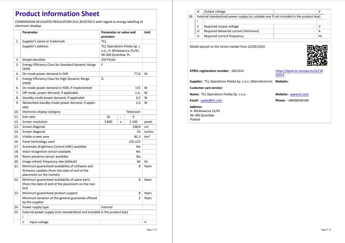 TCL 55P755K 55-inch Ultra HD, Wide Color Gamut, 4K HDR TV, Smart TV ...