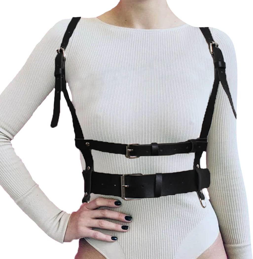 Amazon.com: Asooll Punk Leather Waist Harness Belt Black Body Chain ...