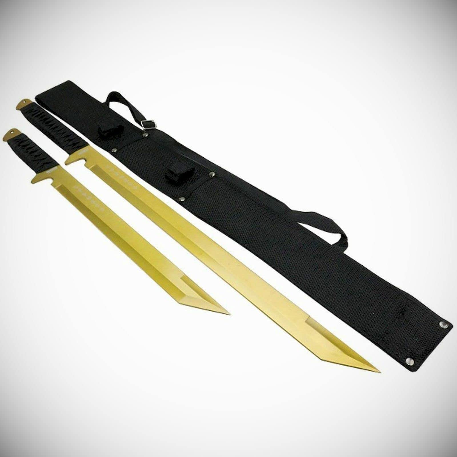 Buy 27" And 18" Gold Full Tang Blade Survival Fixed Blade Machete ...