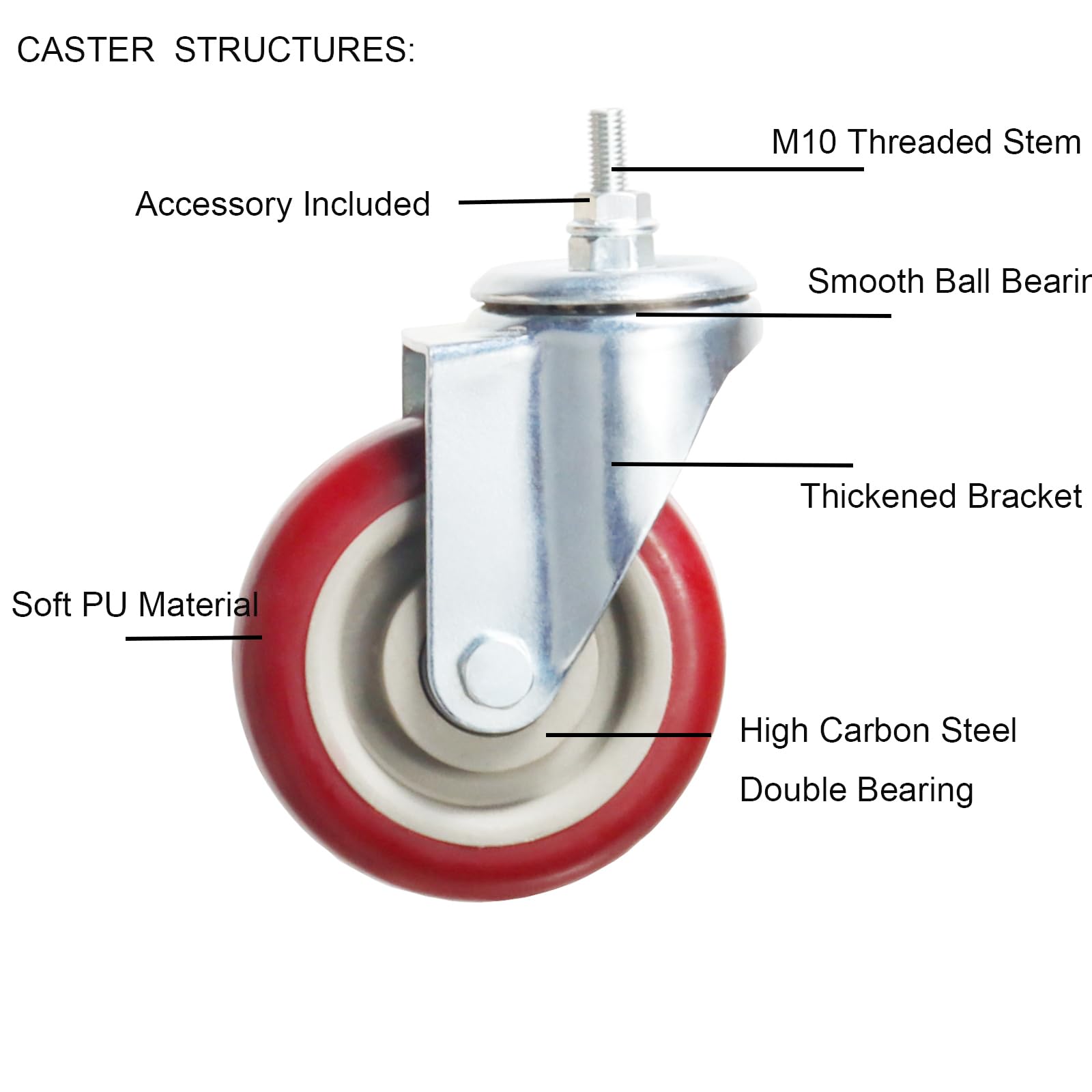 Snapklik.com : Swivel Stem Casters, Heavy Duty Double-Locking Castors