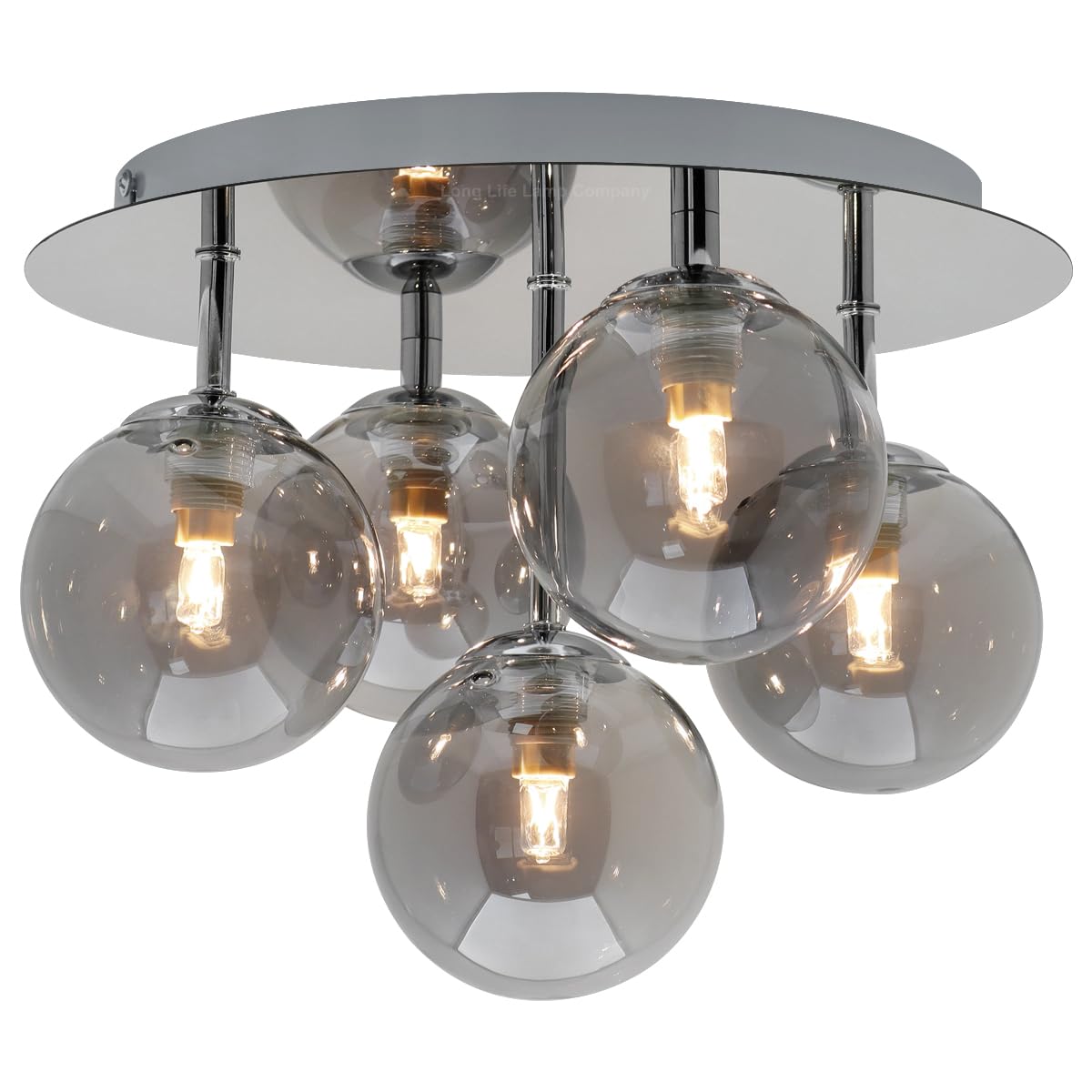 Mega Socket 5 Bulb Round Cluster Ceiling Light Glass Globe Lamp Shades ...