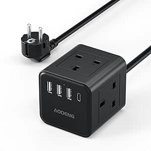 UK to European Plug Adapter with 1.5M Extension Cable, Aodeng 4 Way ...