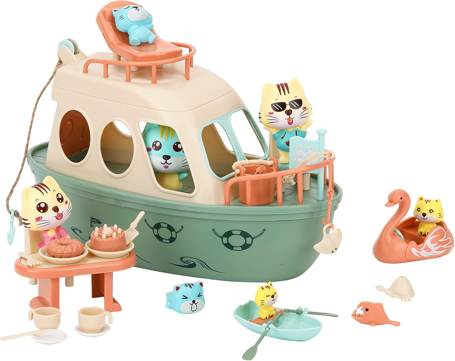 Amazon.com: TQQFUN Pretend Play Set for Kids - Cat & Kitten Toy Boat ...