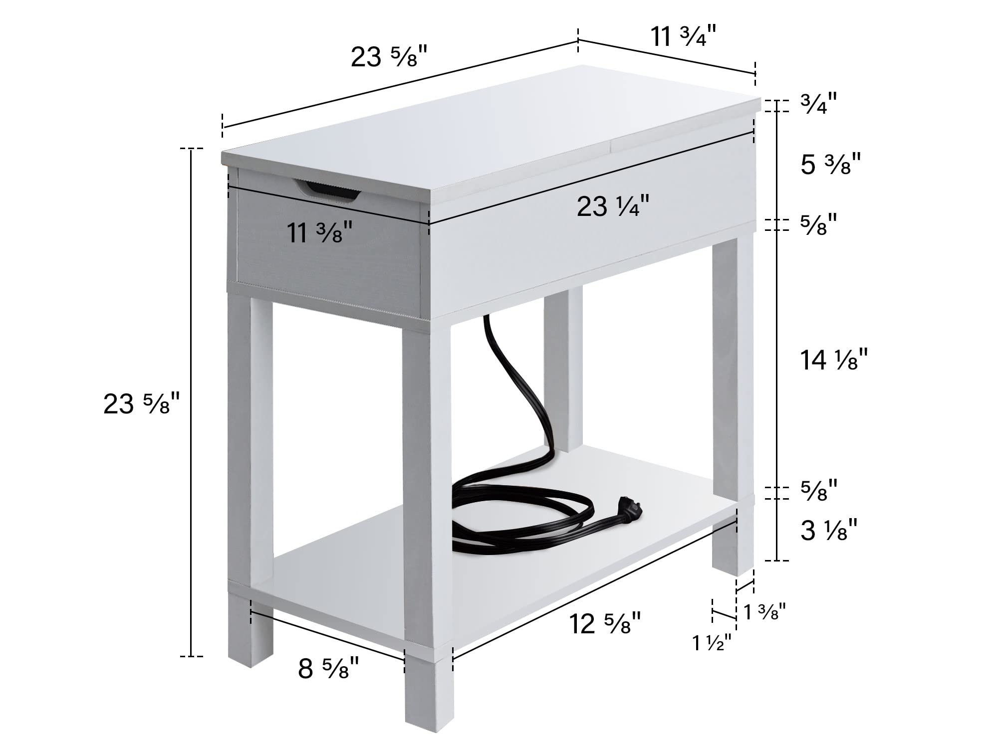 Labcosi Modern Farmhouse Side Table, Narrow End Table with Charging ...