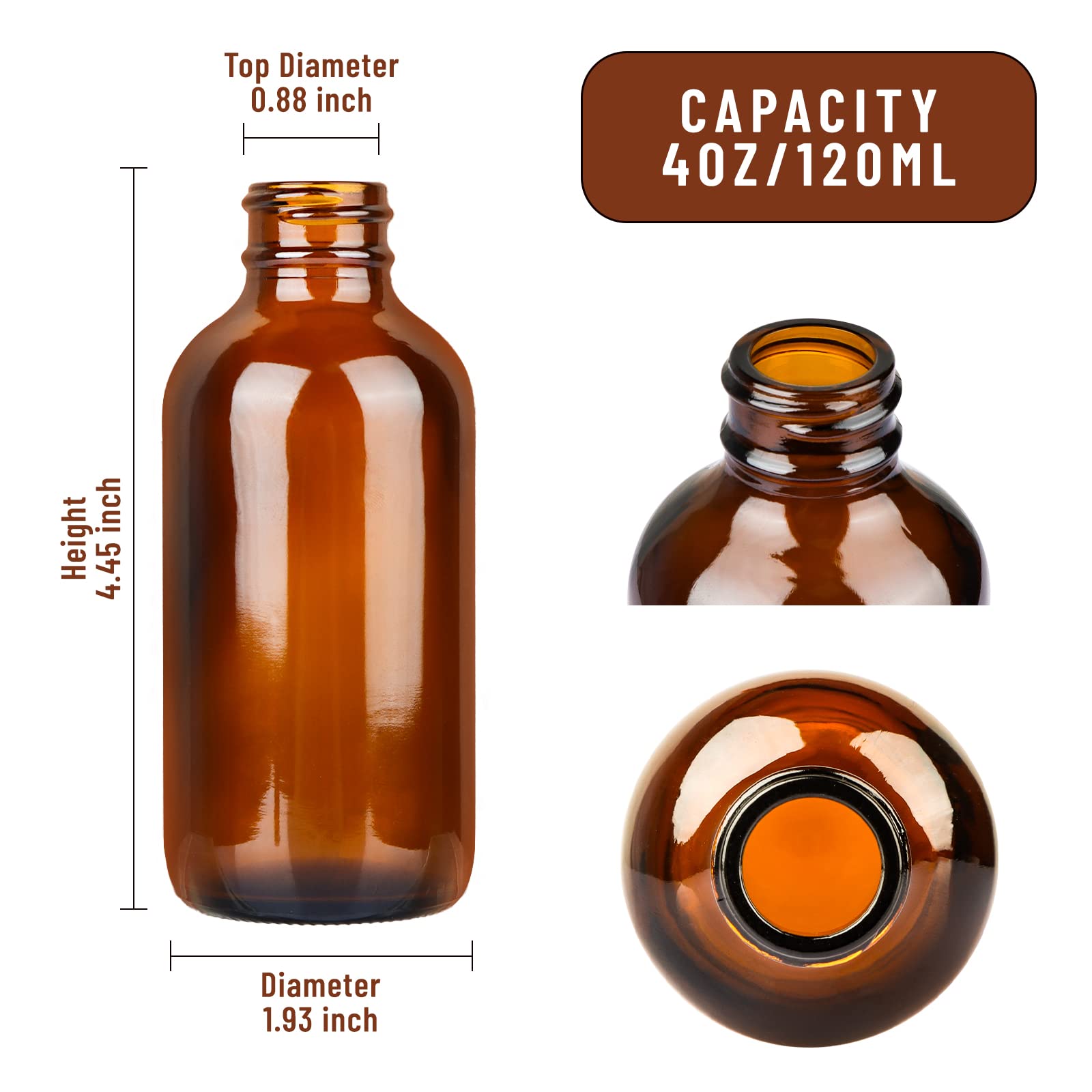 Snapklik.com : PINIWON 12 Pack 4 Oz Amber Glass Bottles, 120ml Boston ...