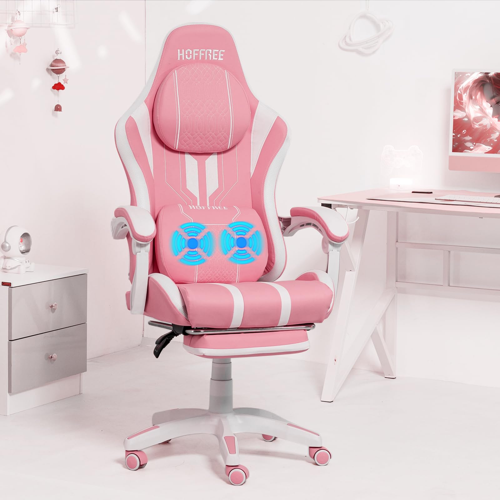 Amazon.com: HOFFREE Pink Gaming Chair Massage Big and Tall Video Game ...