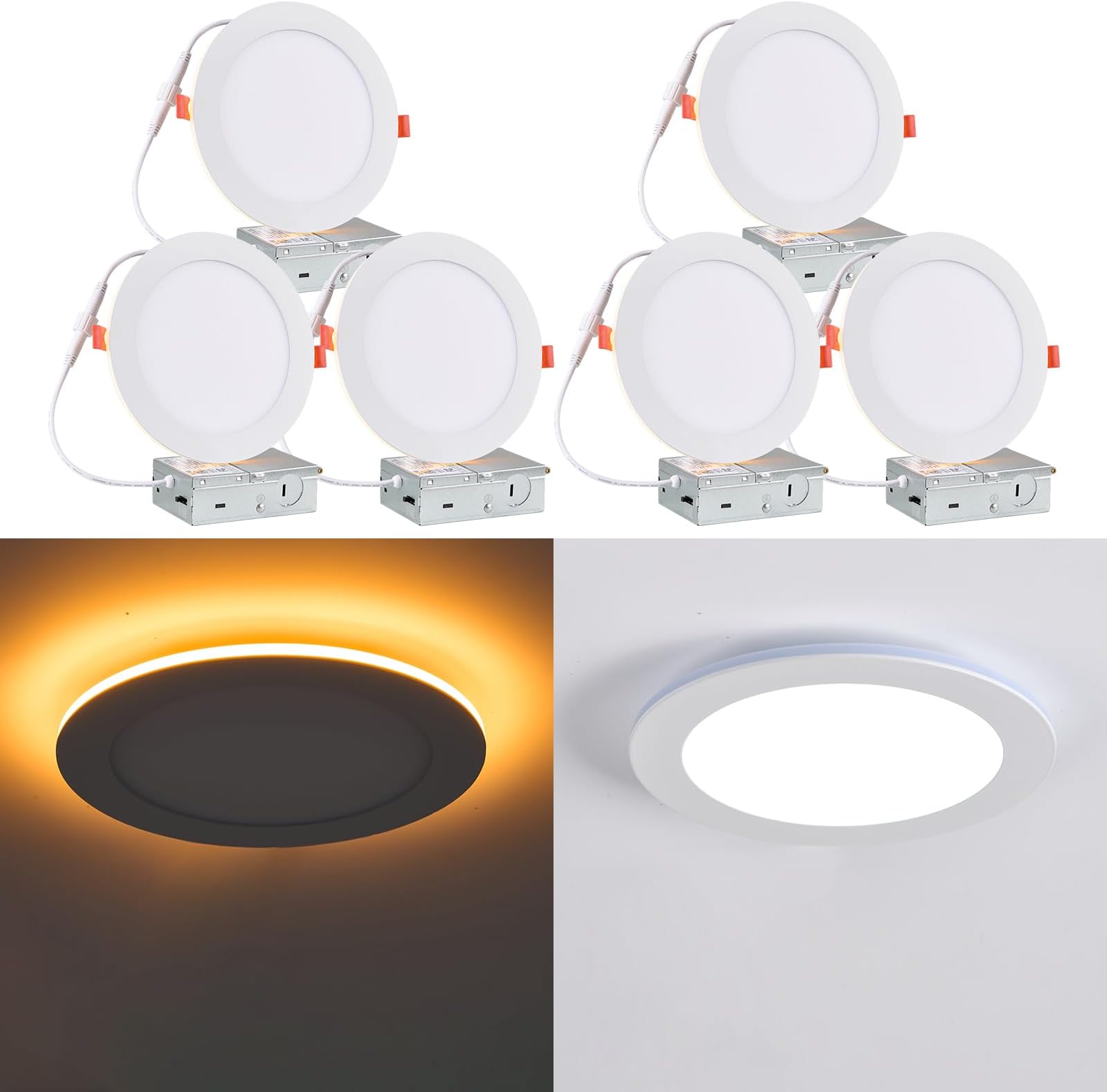 MOSSCO Dimmable 6 Pack 6 Inch Led Recessed Light with Night Light ...