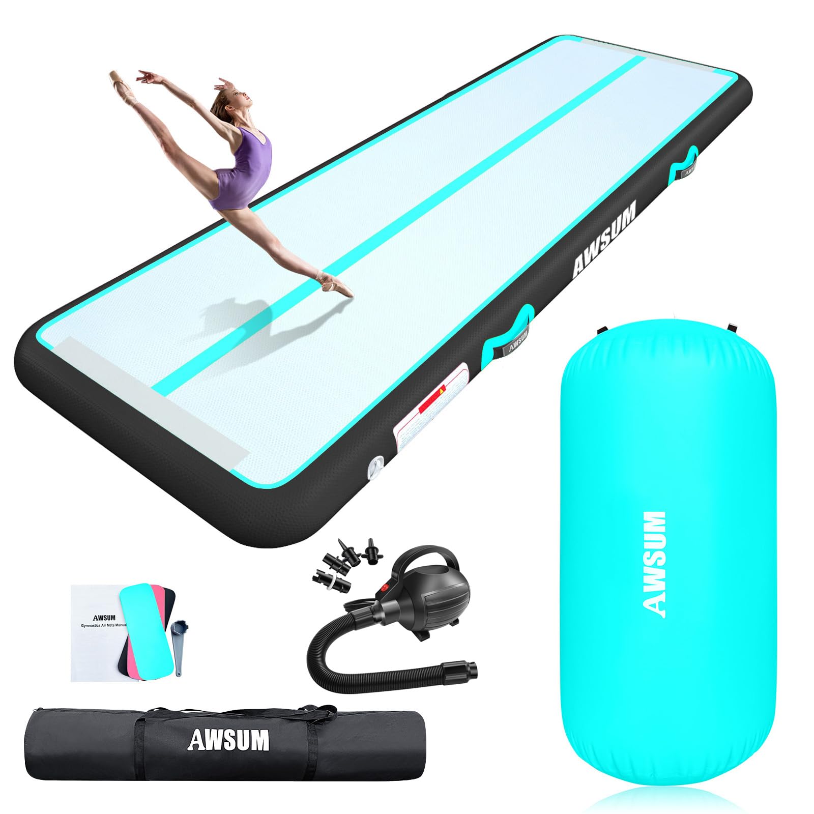 Amazon.com : AWSUM 13ft Gymnastics Mat with 3.3ft L x 2ft Diam Air ...