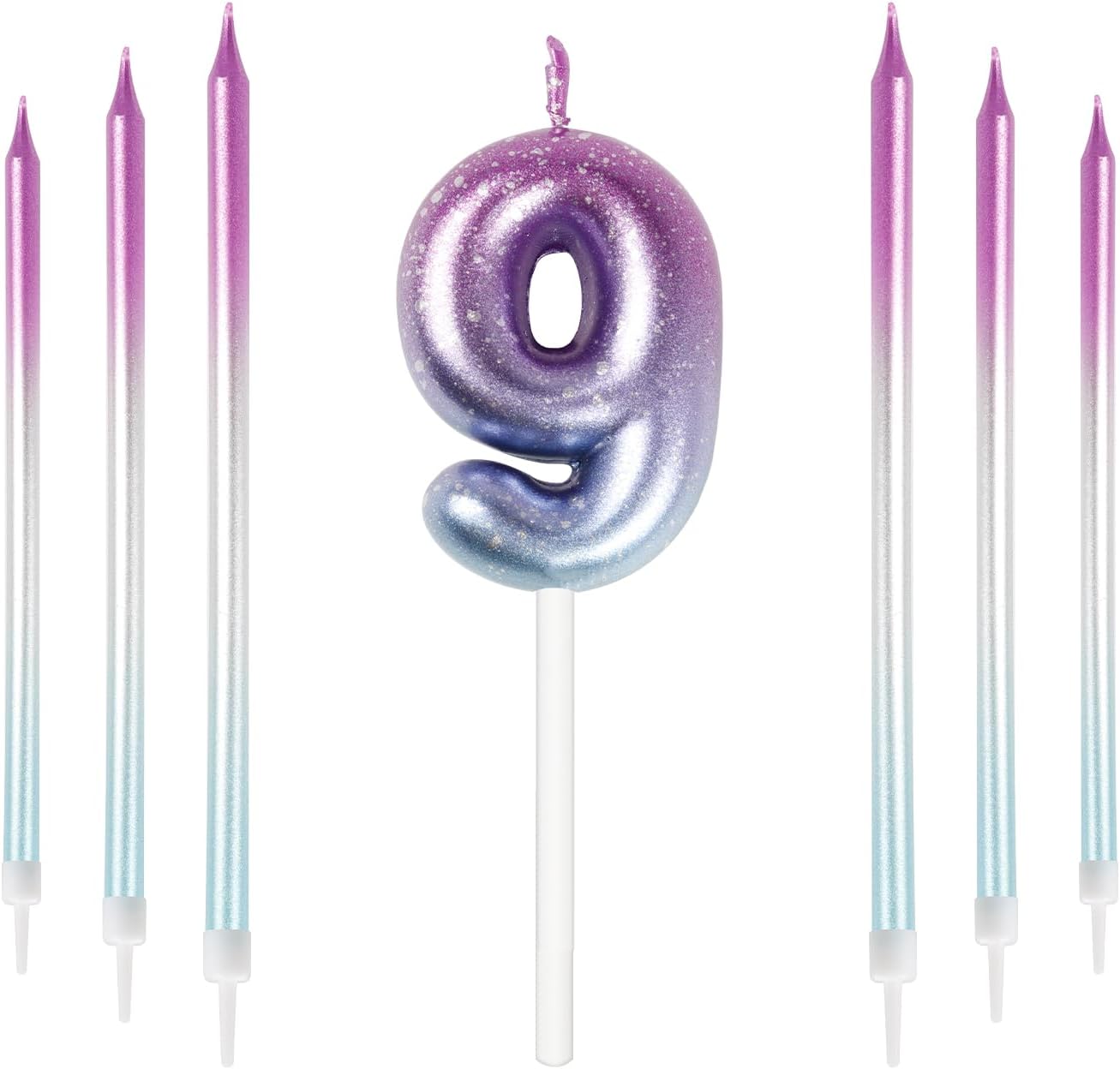 mciskin Purple Blue 9th Birthday Candles, Colorful Long & Number 9 ...