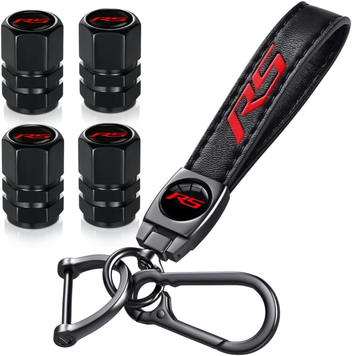 Amazon.com: Tire Valve Stem Caps and Genuine Leather Car Keychain ...