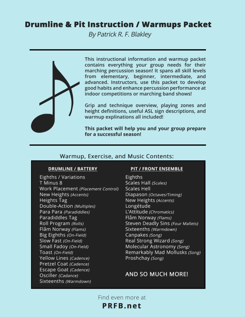 Drumline Instruction Packet & Warmup Book: Blakley, Patrick R. F ...