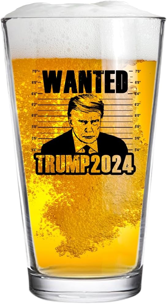 Amazon.com | DU VINO WANTED TRUMP 2024-Funny Beer Pint Glass 16oz ...