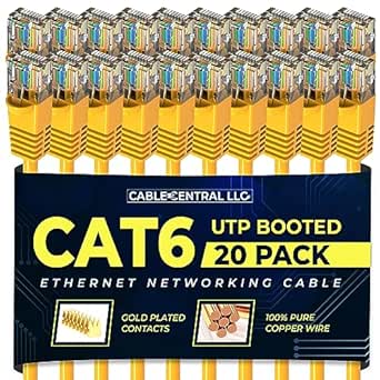 Amazon.com: Cable Central LLC Yellow Cat6 Ethernet Cable - 2ft (20 Pack) Patch Cable, Internet ...