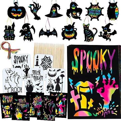 Amazon.com: OuMuaMua 77pcs Halloween Scratch Art for Kids - Rainbow ...