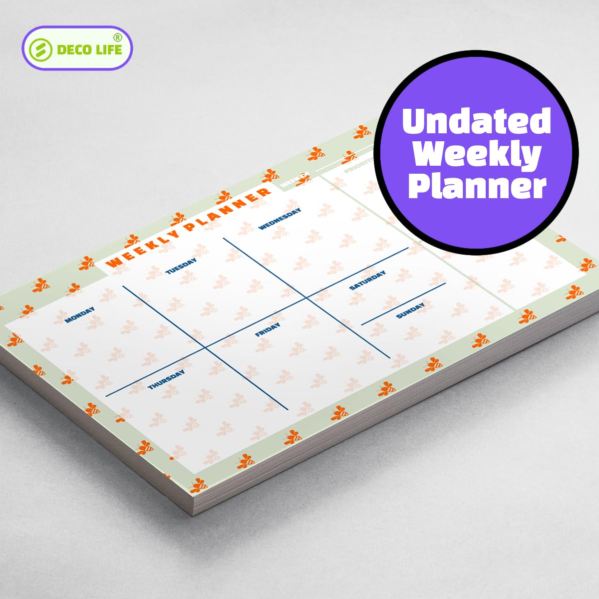 Deco Life A4 Weekly Desk Planner Bees Design 60 Undated Pages 100gsm ...