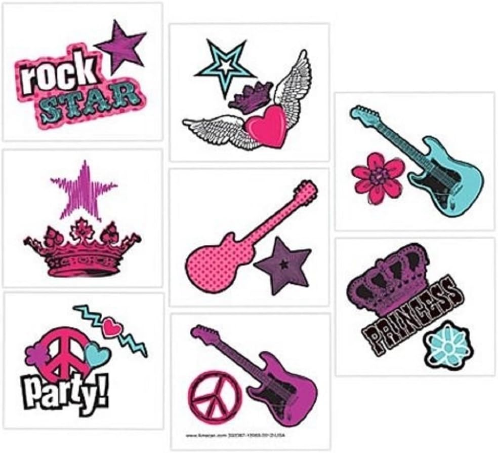 Amazon.com: Amscan Trendy Rocker Princess Temporary Tattoo Birthday ...