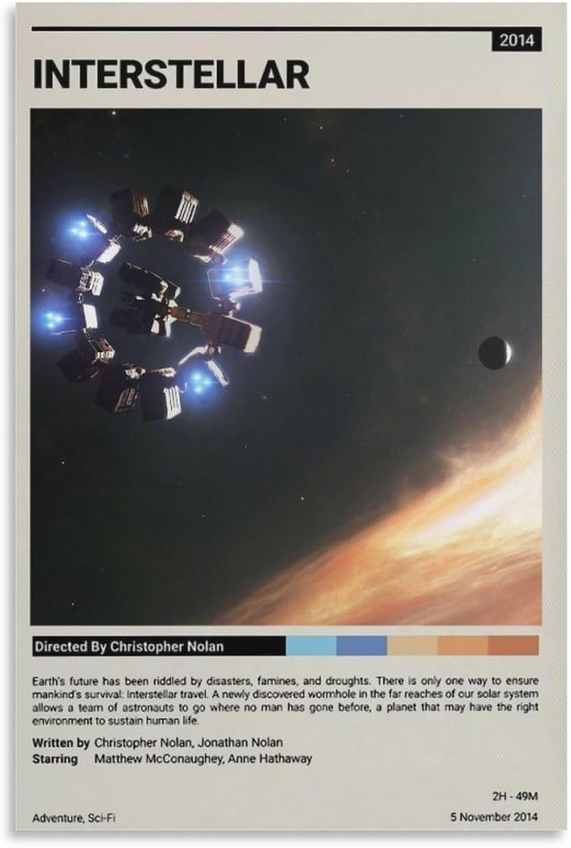 Amazon.com: Ravcdes Interstellar Classic Movie Poster Canvas Wall Art ...