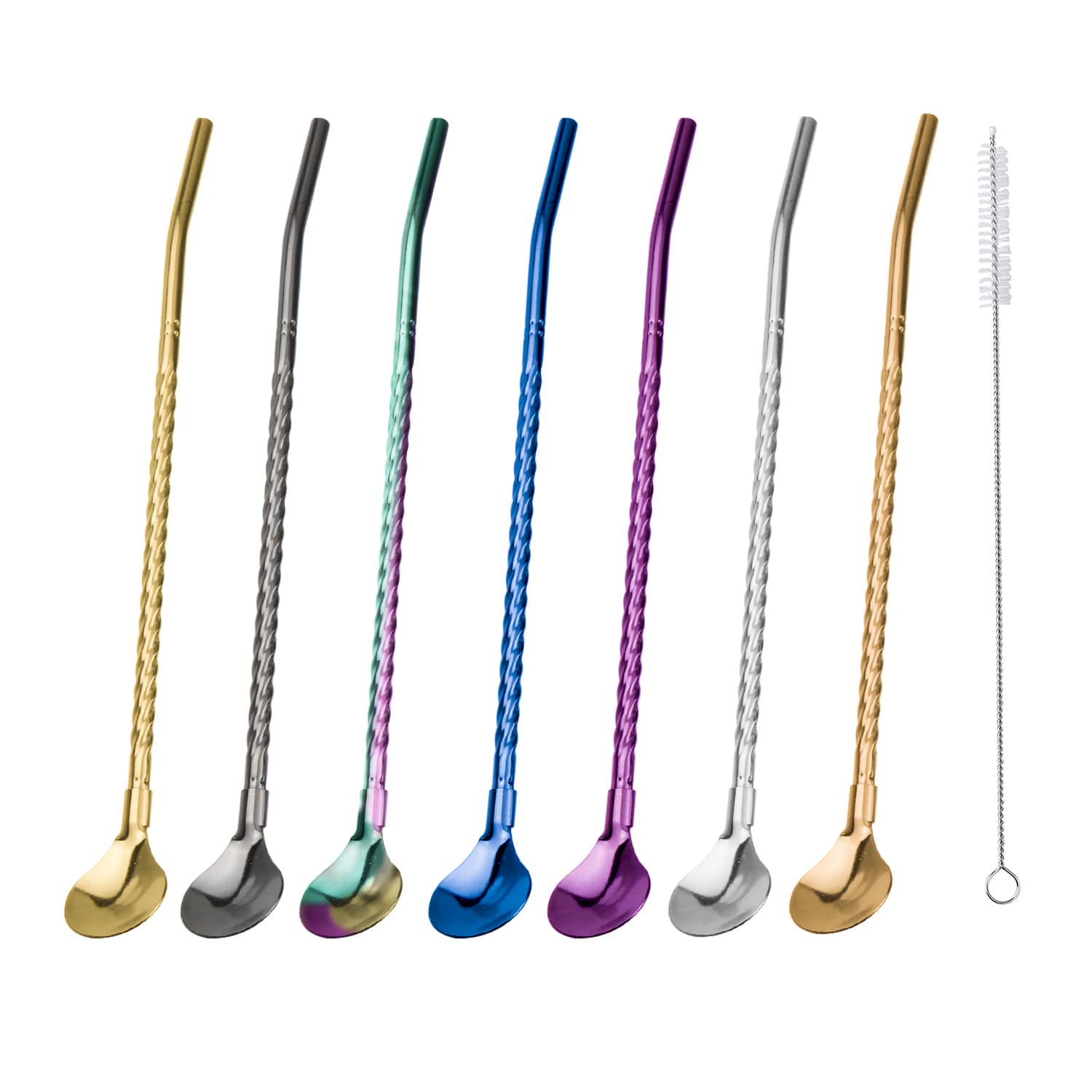 7 Pcs Drinking Straw Spoon Stainless Steel Reusable Straw Spoon with 1 ...