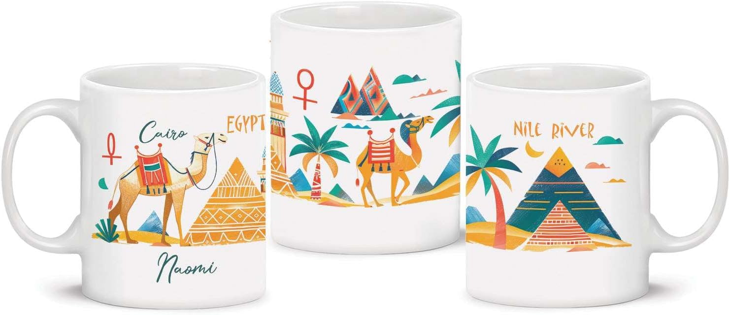 Amazon.com: Egyptian Coffee Mug, Pyramids And Nile River White Mug ...