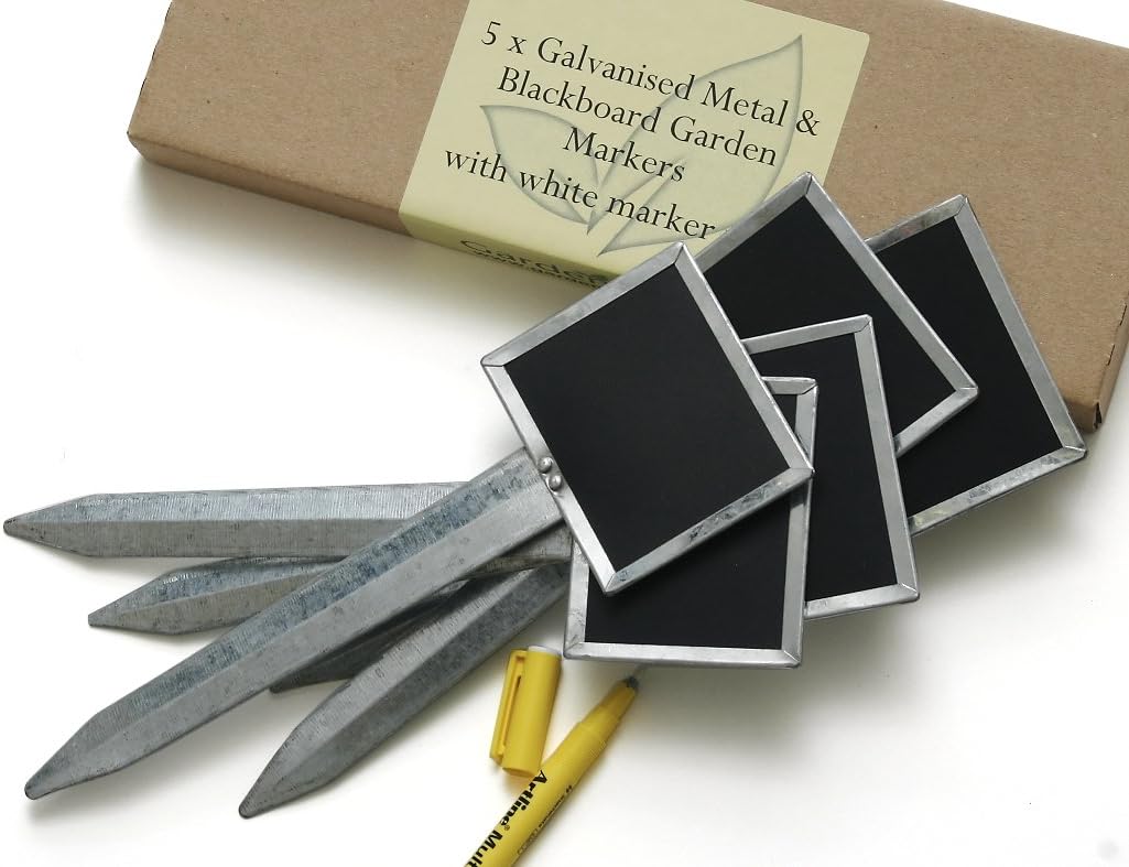 Amazon.com: 5 x Galvanised Metal Garden Plant Markers with Blackboard ...