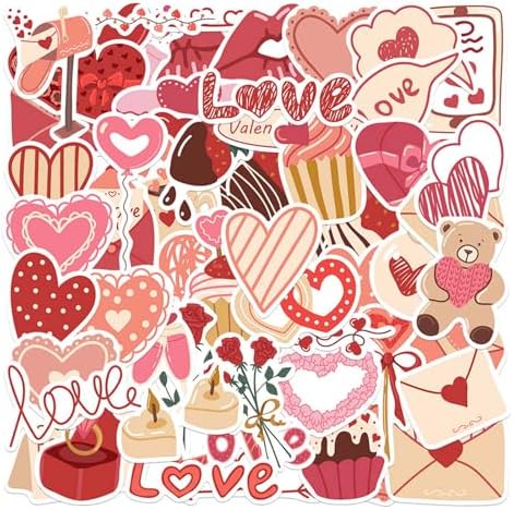 JOOTUEPO 58Pcs Stickers Saint, Valentin Amour Autocollants Cœur Rouge ...