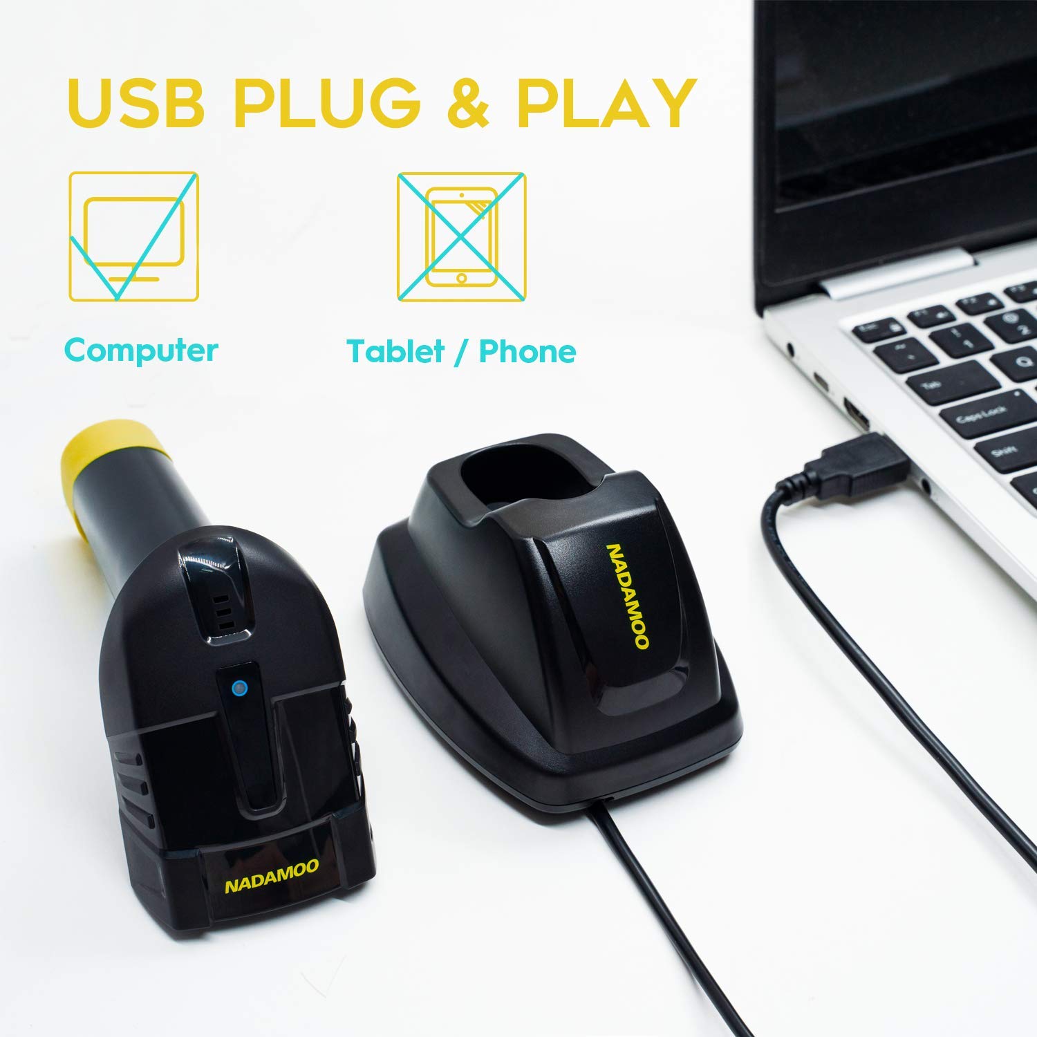 NADAMOO Wireless Barcode Scanner with Charging Cradle, Read 1D, 2D, QR ...