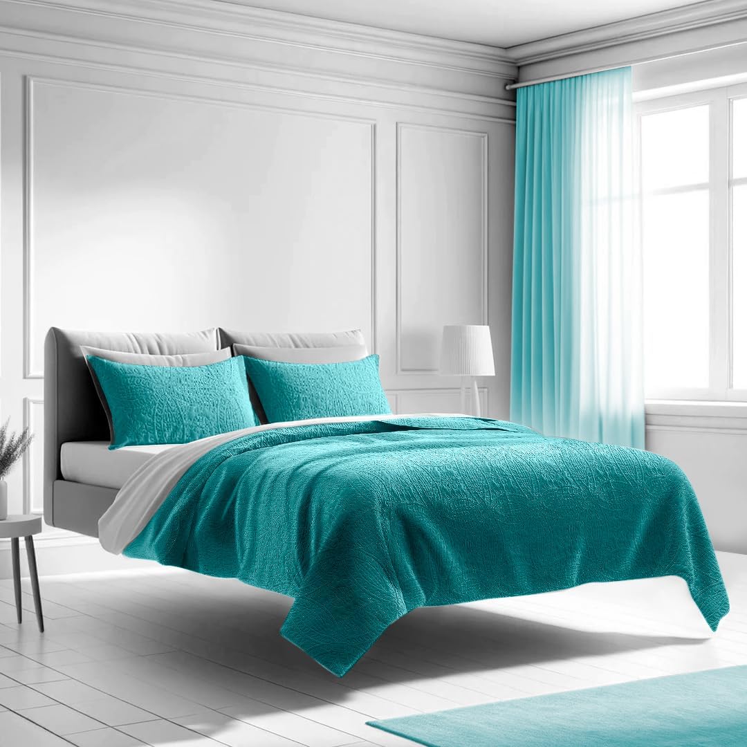 Amazon.com: Mezzati Bedspread Coverlet Set Blue-Ocean Teal - Prestige ...