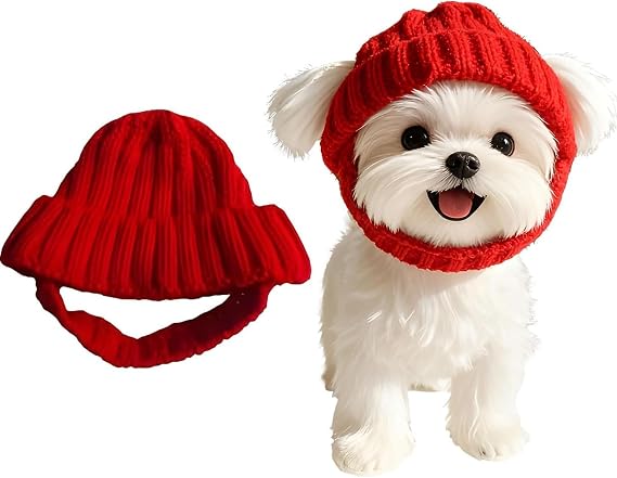 Amazon.com : Red Knit Dog Beanie with Ear Flaps – Warm Winter Hats, Dog ...