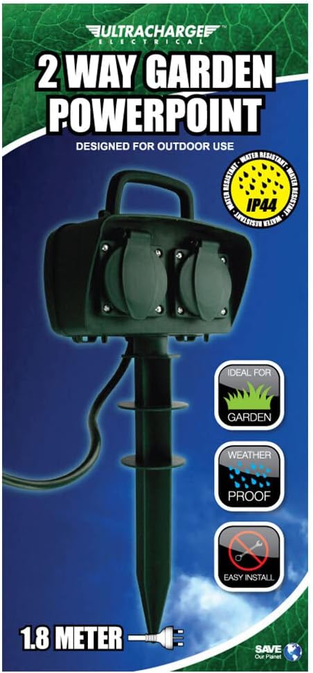 Ultracharge 2 Way Garden Outdoor Powerpoint, Green, 1.8 m Cord Length ...