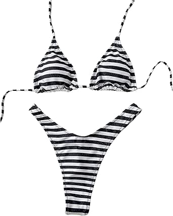Amazon.com: GORGLITTER Women's Striped Cheeky Bikini Set Halter ...