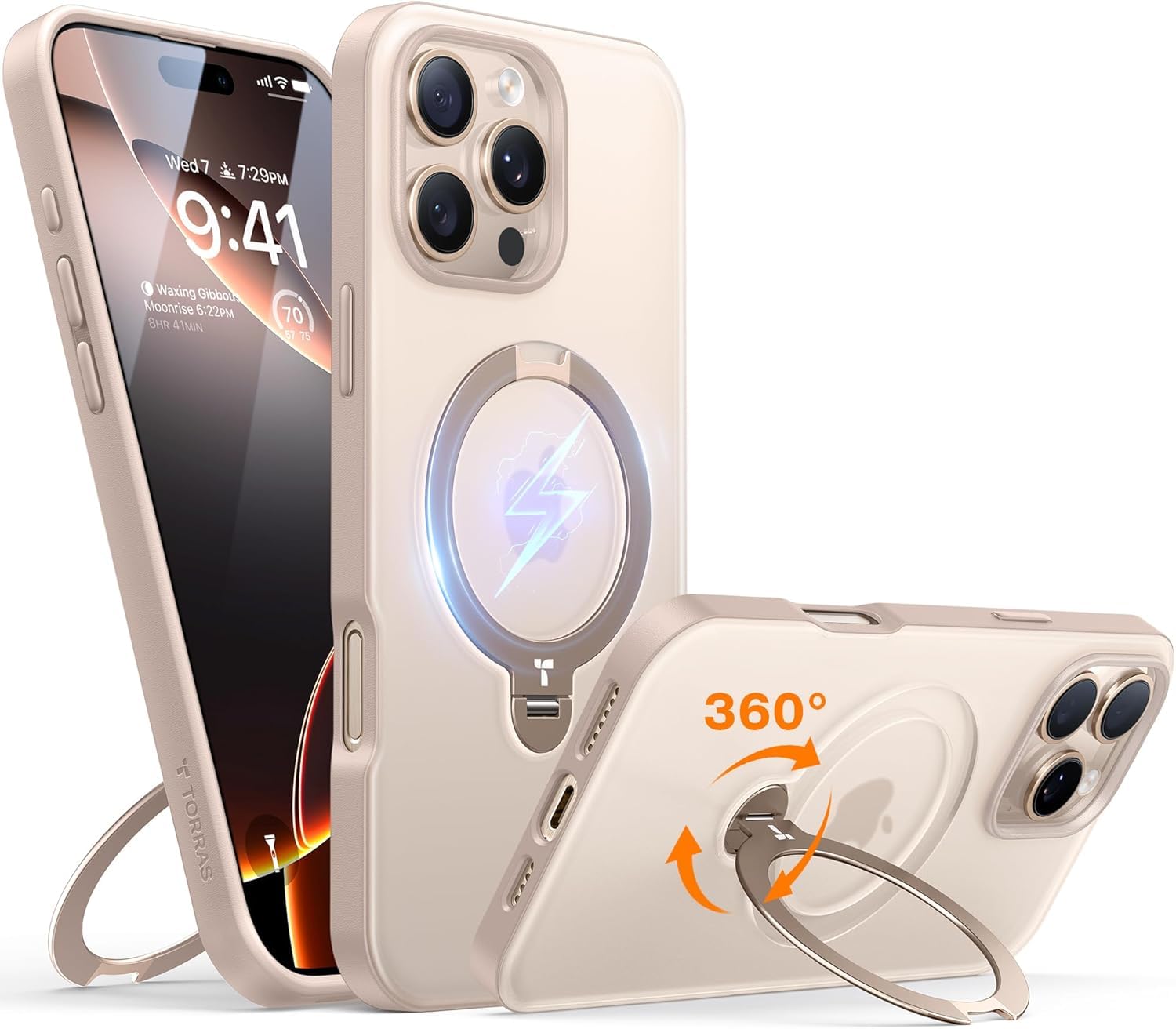 TORRAS Upgraded 360°Spin Magnetic Stand for iPhone 16 Pro Case, Fit for MagSafe, Built-in ...