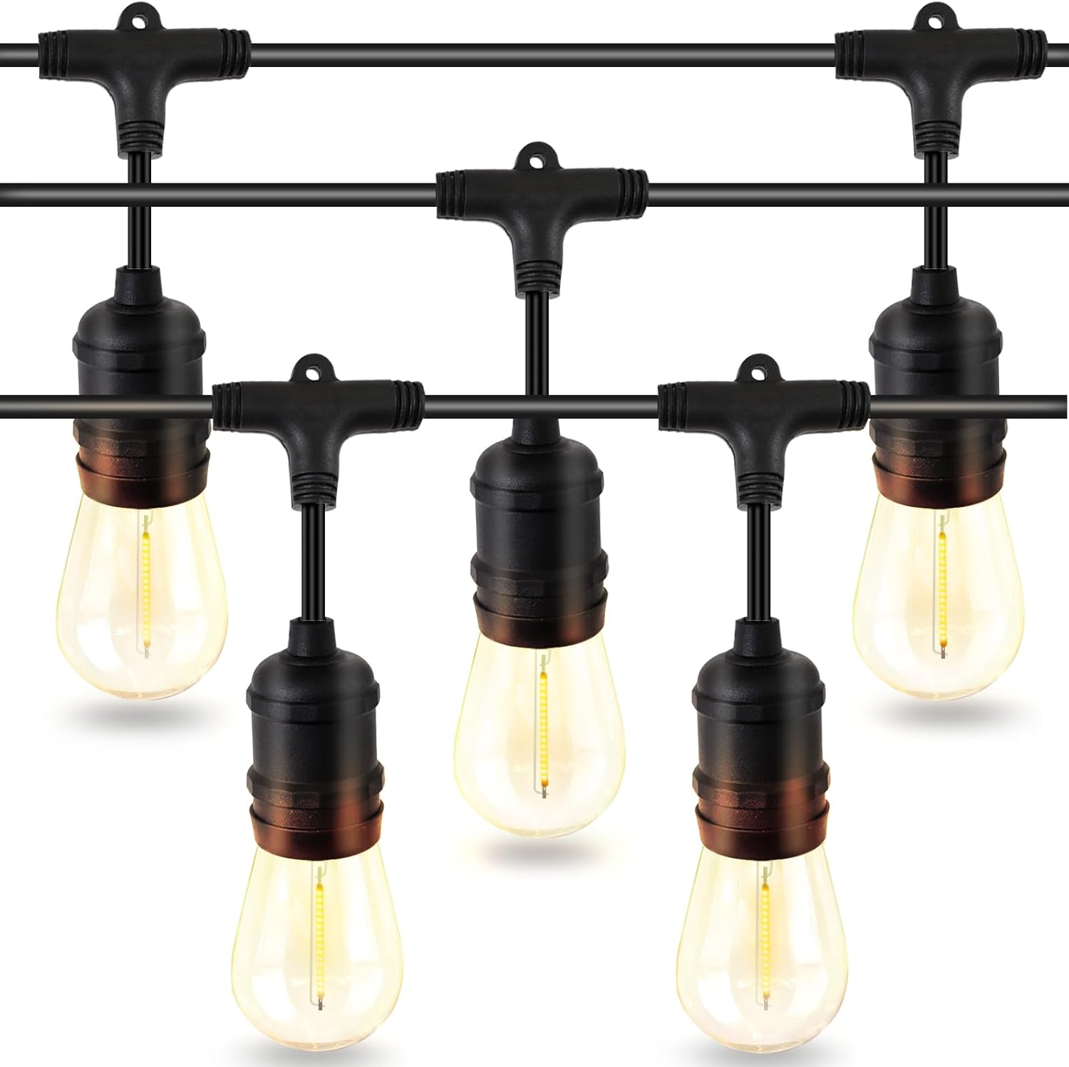 48ft LED Outdoor String Lights with 15+1(Spare) 1W Shatterproof Bulbs ...