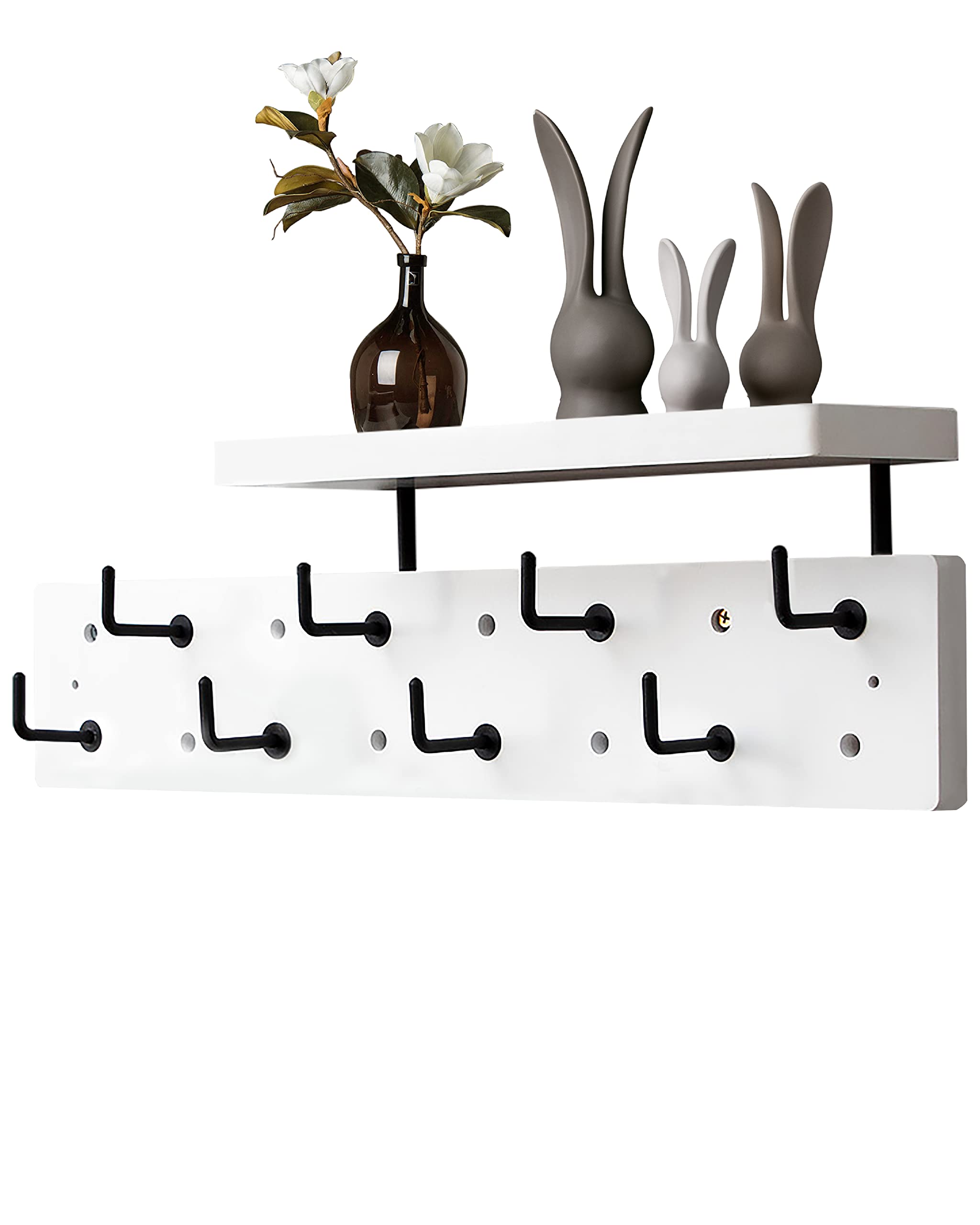 Amazon.com: HSEOFBUTY Multi-Functional Wall Shelf with 8 Metal Hooks ...