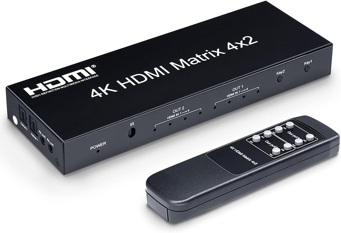 Amazon | HDMIマトリックス 4x2 HDMIマトリックス セレクター 4入力2出力 HDMIマトリックス HDMI 2.0b ...