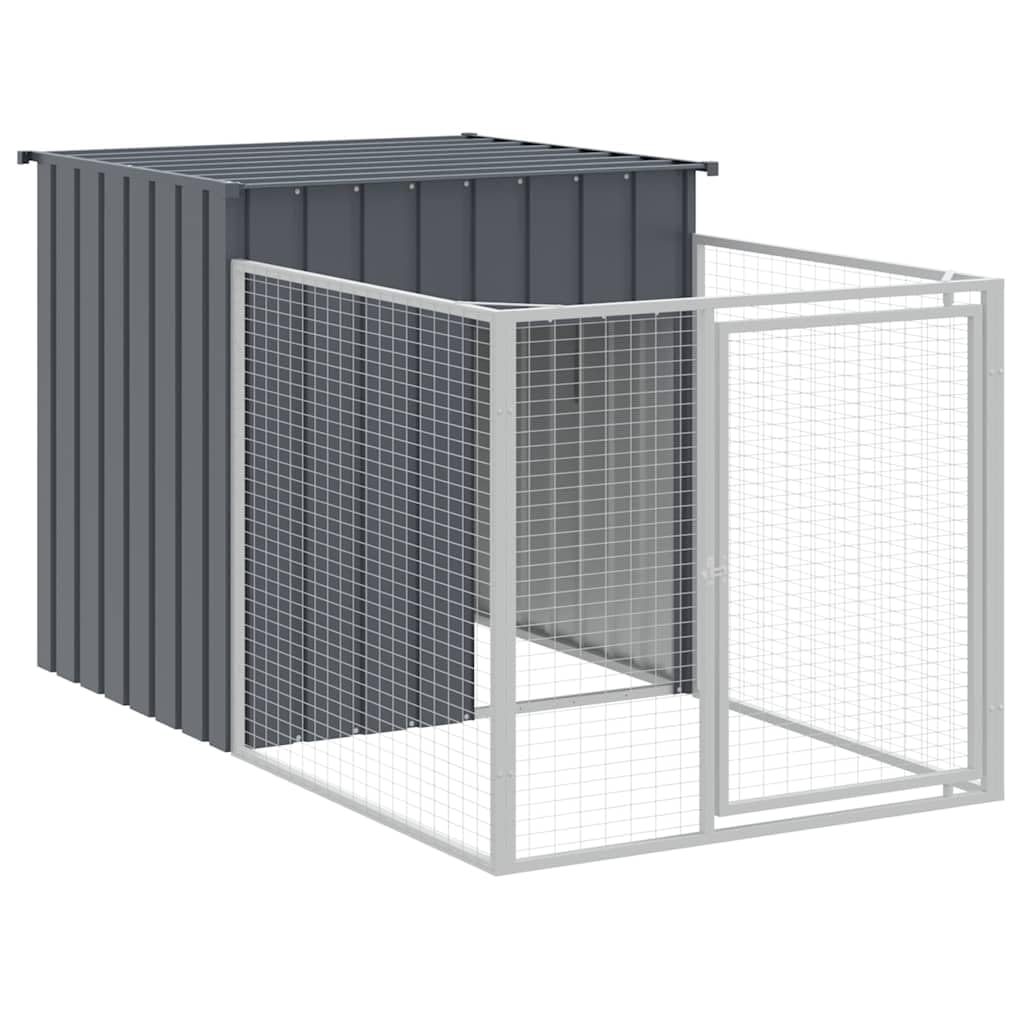 "vidaXL Galvanised Steel Dog House with Extended Run in Anthracite ...