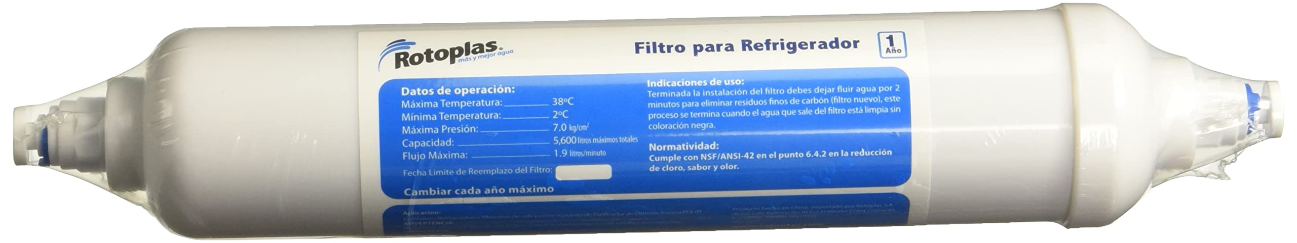Rotoplas FR-01R Cartucho de Repuesto para Filtro de Refrigerador de 1 ...