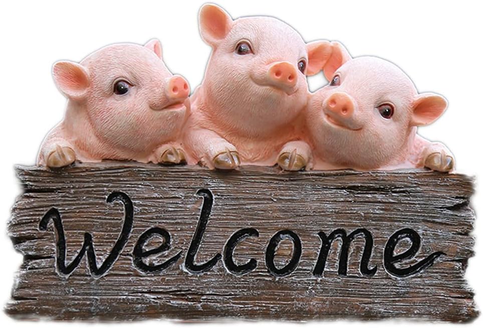 Amazon.com : Primst Pig Welcome Sign - Resin Garden Statue Decor for ...