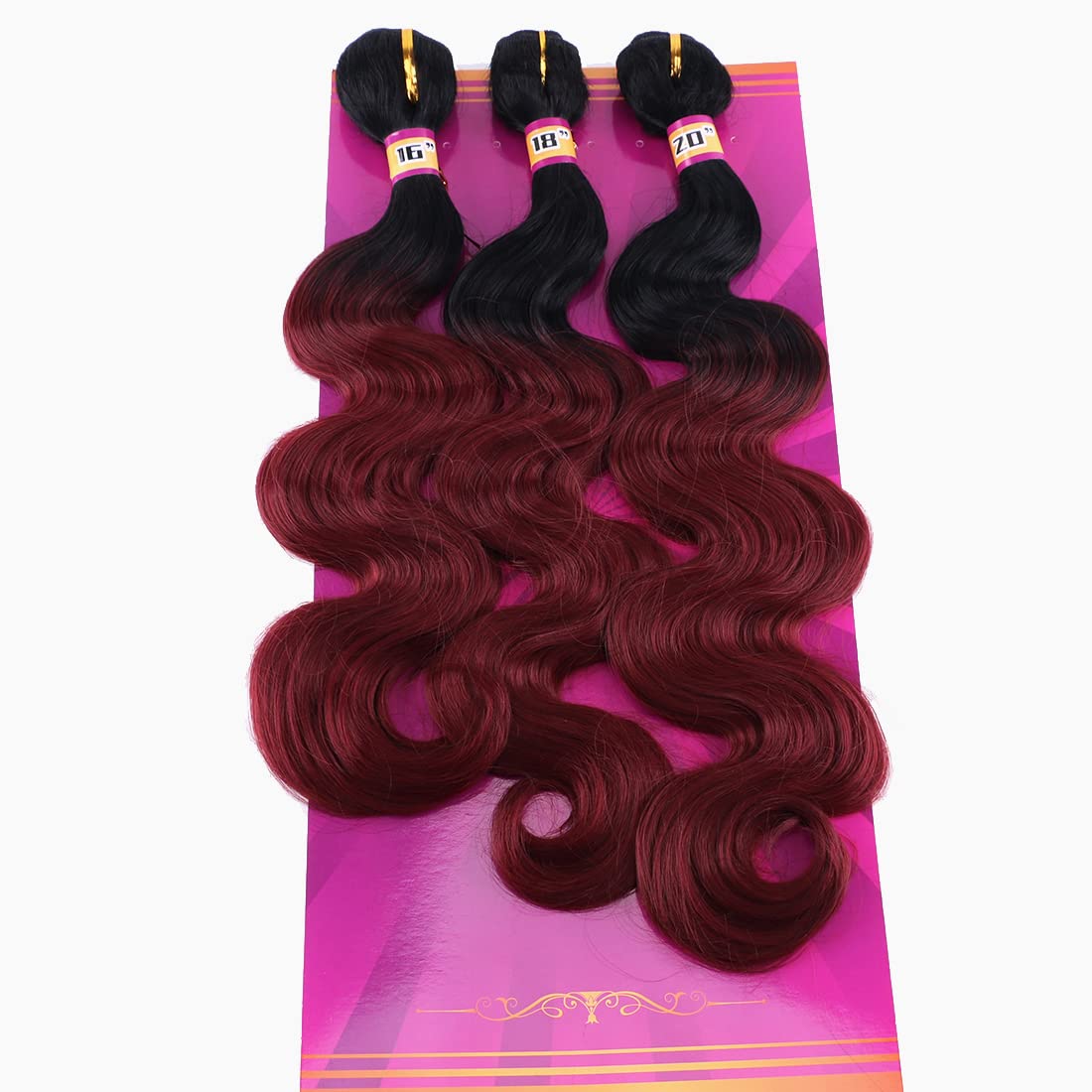 Amazon.com : Wine Red Body Wave Synthetic Hair Weave 3 Hair Bundles 16 ...