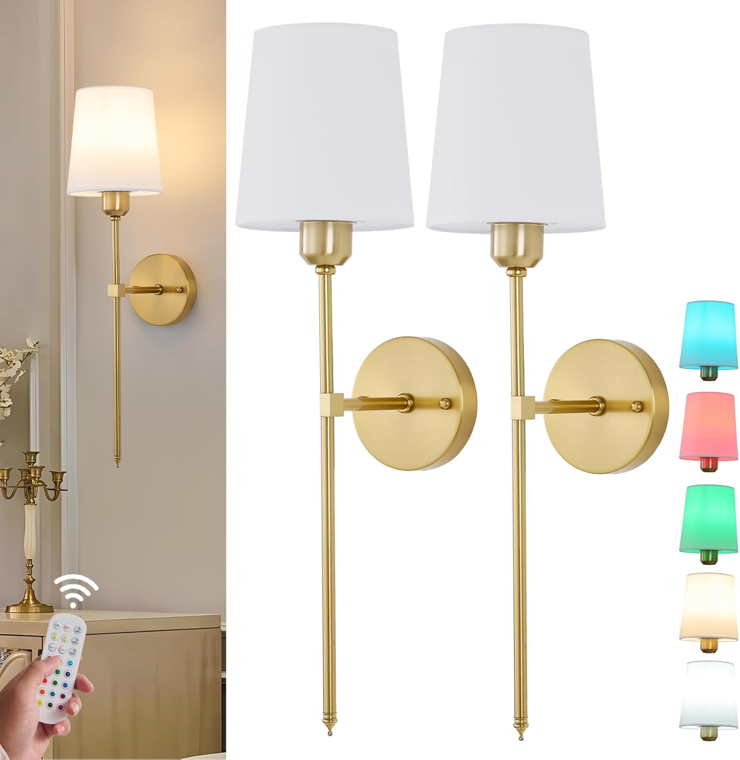 Powfloven Gold Rechargeable Battery Operated Wall Sconces Set of 2 with ...
