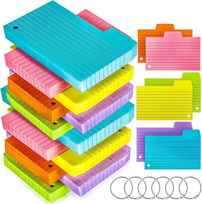 Tarjetas de Indice Rayadas,400 Tarjetas de Indice con Pestañas con ...