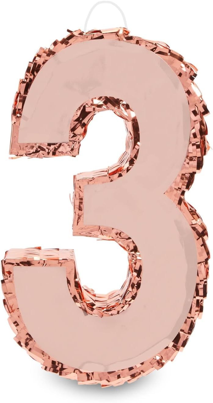 BLUE PANDA Small Rose Gold Number 3 Pinata for Kids 3rd Birthday Party ...