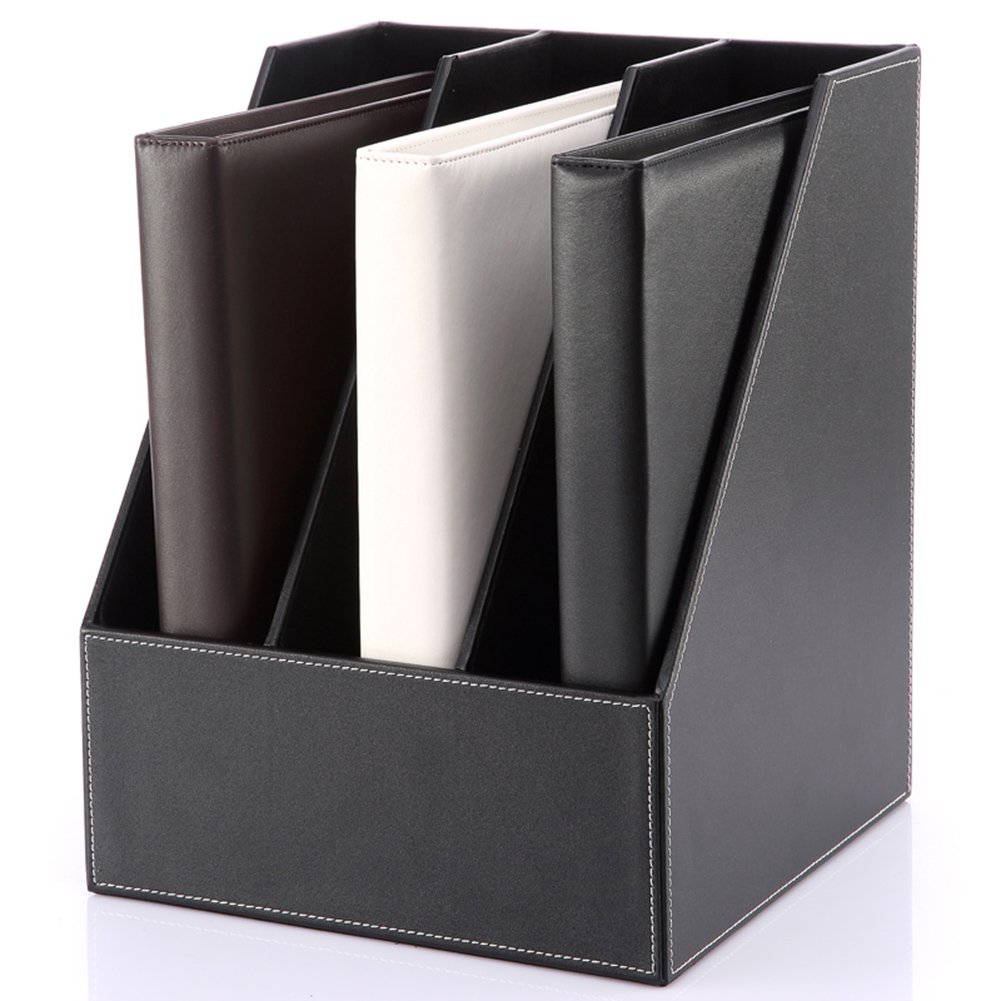KINGFOM Desktop Wooden Leatherette Magazine File Holder-Organizer-3 ...