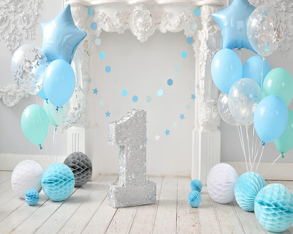 Haosphoto Boys 1st Birthday Backdrop 5X3FT Vinyl Paper Flowers Balloons ...