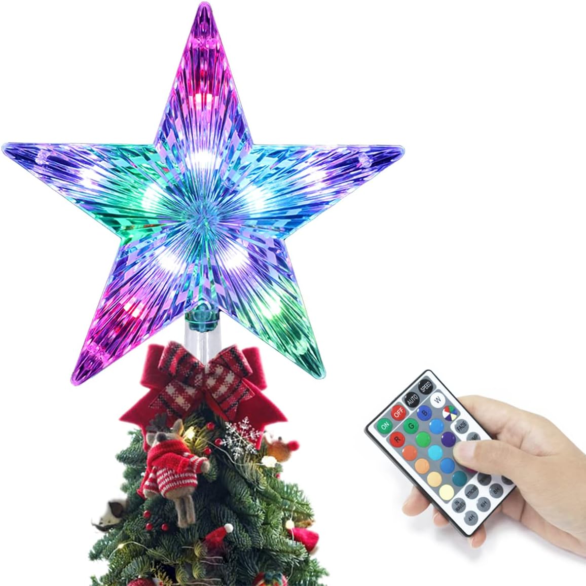 Christmas Tree Topper, KBG LED 20 Light Modes Color Changing 9 ...