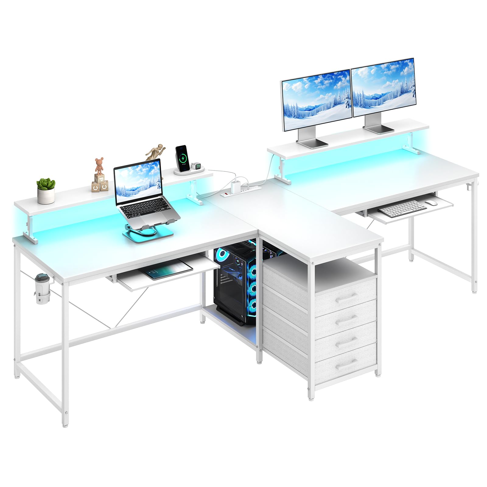 Amazon.com: DOMICON 2 Person Desk with Power Outlet & LED Lights, Extra ...