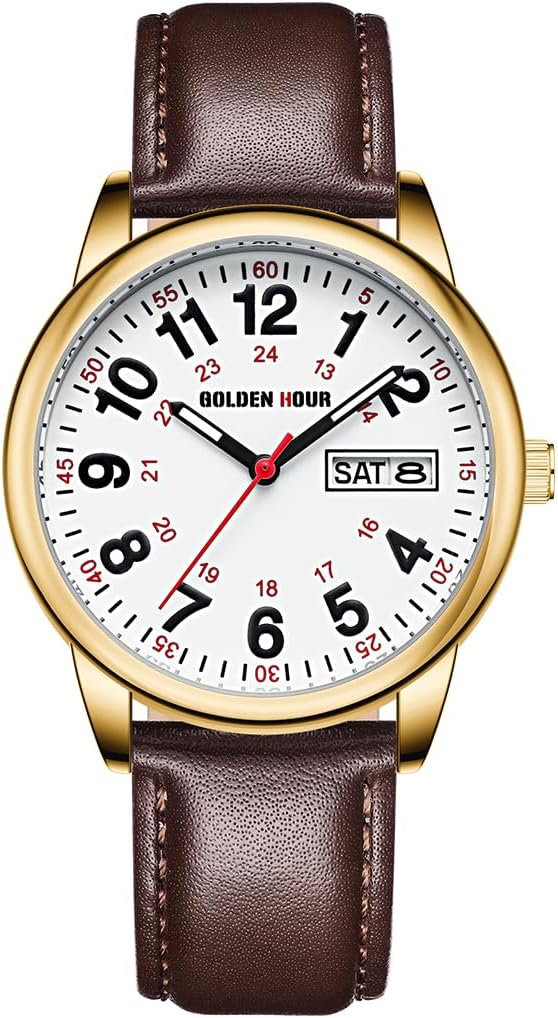 GOLDEN HOUR Easy Read Analog Quartz Watch for Men with Stainless Steel ...