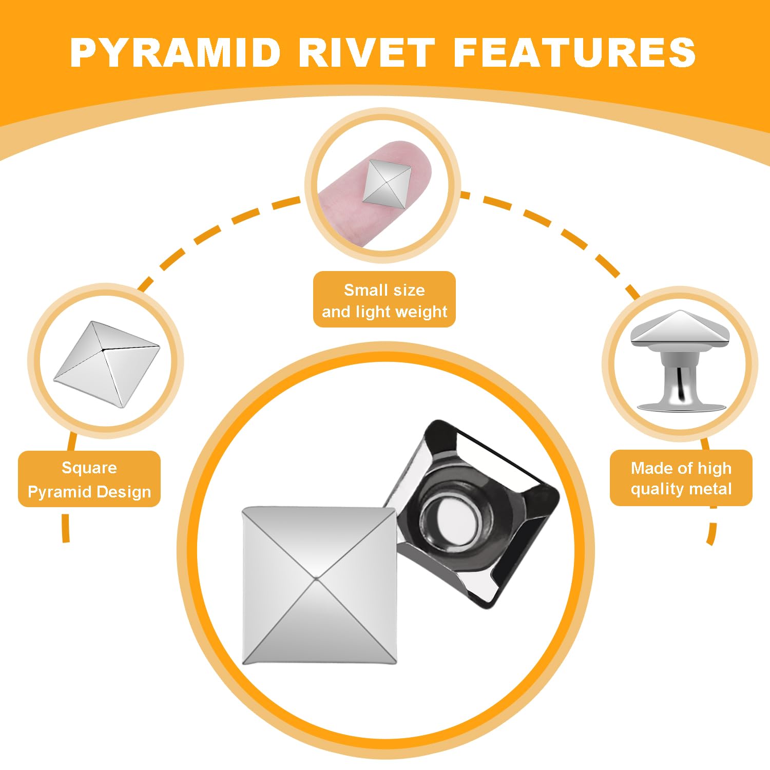 Pyramid Silver 100 Set Square Pyramid Rivet 8mm Leather Rivets Metal ...