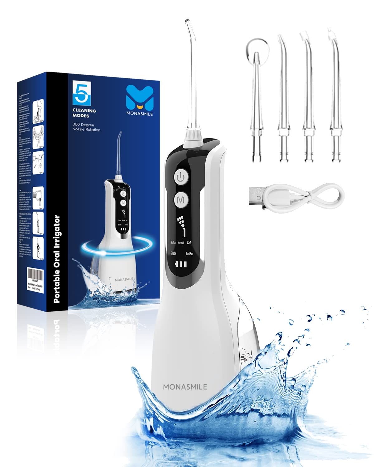Amazon.com: Monasmile 350ML Water Dental Flosser Cordless, 5 Modes, 4 ...